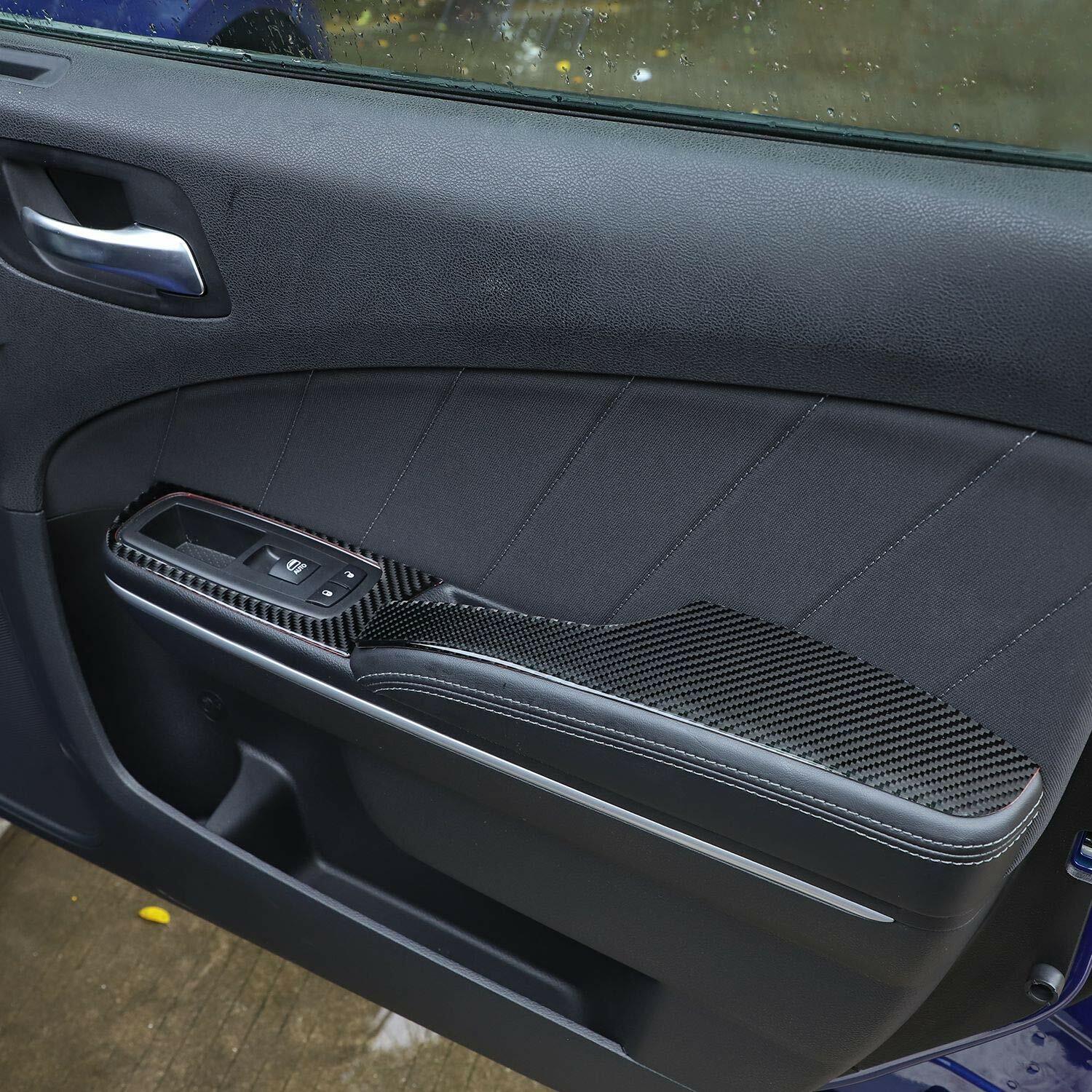 Real Carbon Fiber Power Window Door Panel Trim Cover for 15-20 Dodge ...