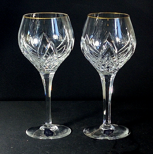 STUART CRYSTAL WOBURN GOLD WINE GLASSES, Cut Lead Crystal, ENGLAND, 2PC ...