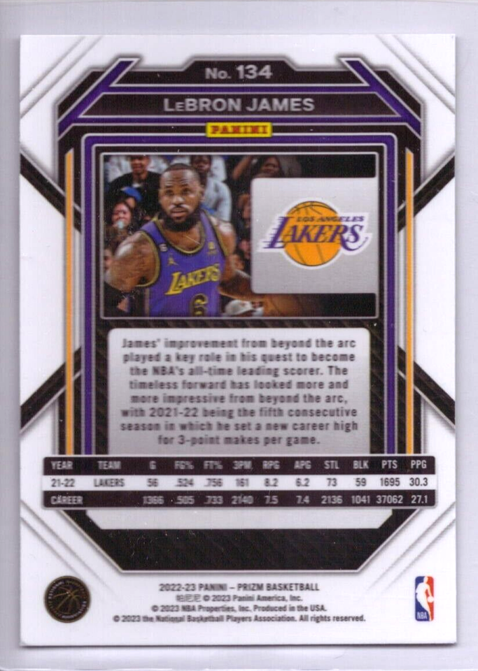 2022-23 Panini Prizm LeBron James Base #134 Los Angeles Lakers | eBay