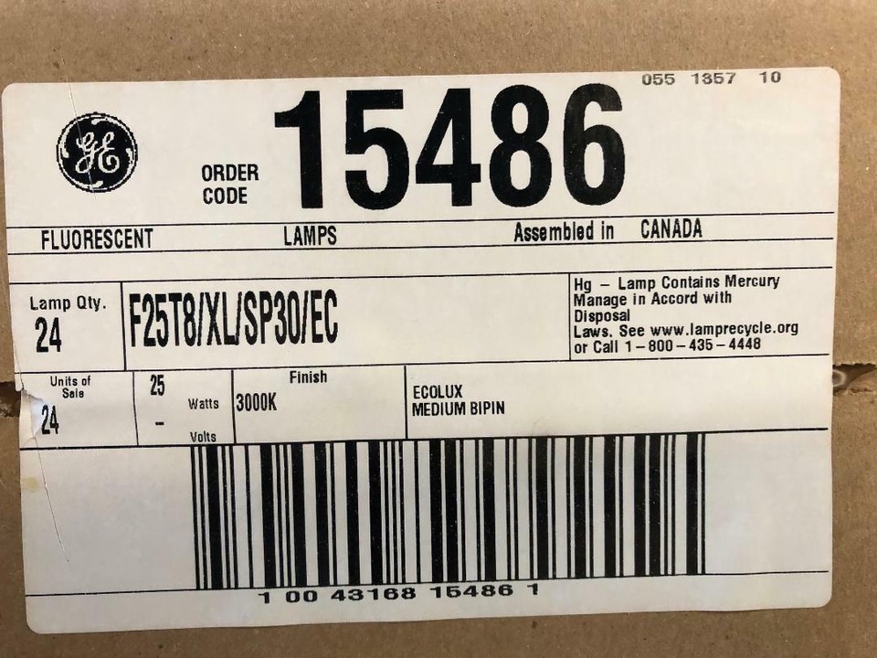 24 Pieces GE 15486 - F25T8/XL/SP30/ECO 25W 3000K Medium BiPin 36" T8 ...