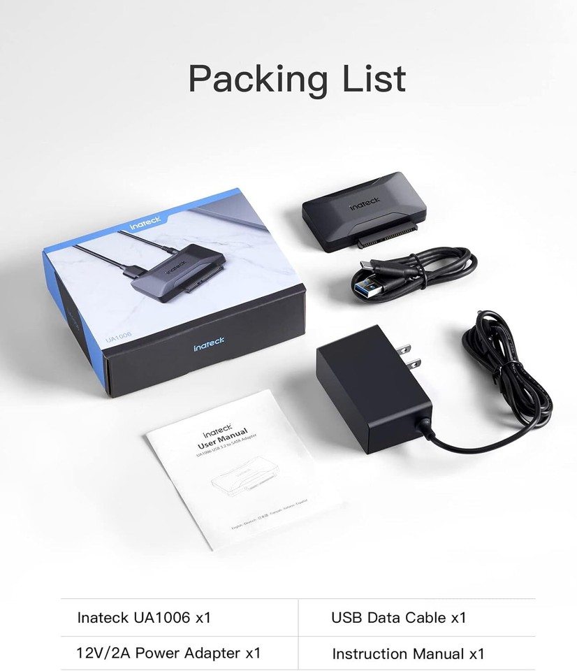 Inateck SATA to USB 3.2 Gen 2 Adapter, Hard Drive Adapter Cable 2.5/3.5 ...