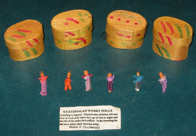 (4) Sets of 6 GUATEMALAN Worry Dolls/Trouble Dolls in Wooden Box -24 ...