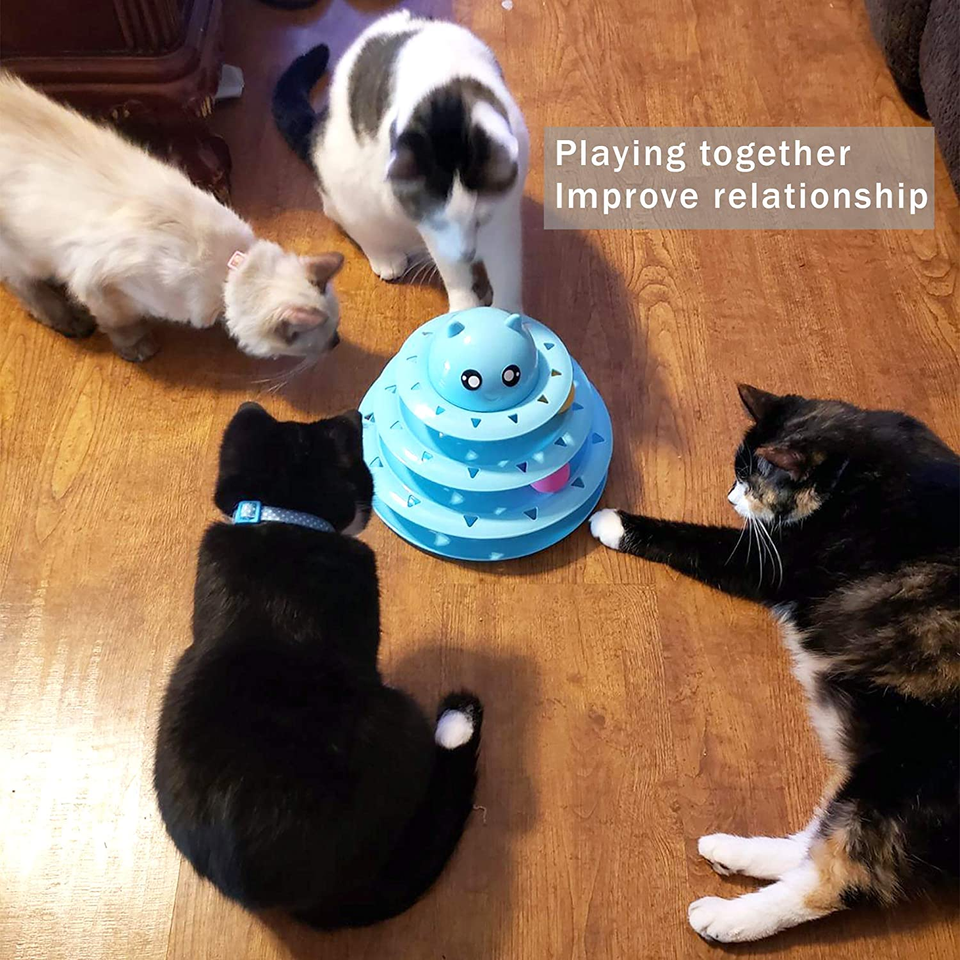 Cat Toy Roller 3-Level Turntable Cat Toys Balls with Six Colorful Balls ...