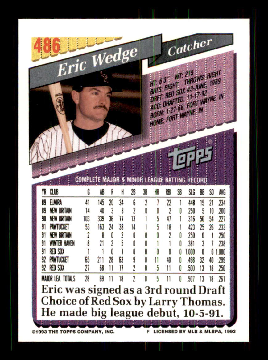 1993 Baseball Topps Eric Wedge Colorado Rockies #486 | eBay
