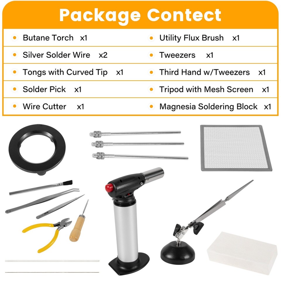 Jewelry Soldering Kit w/Butane Torch, Third Hand,Tripod for Beginner ...