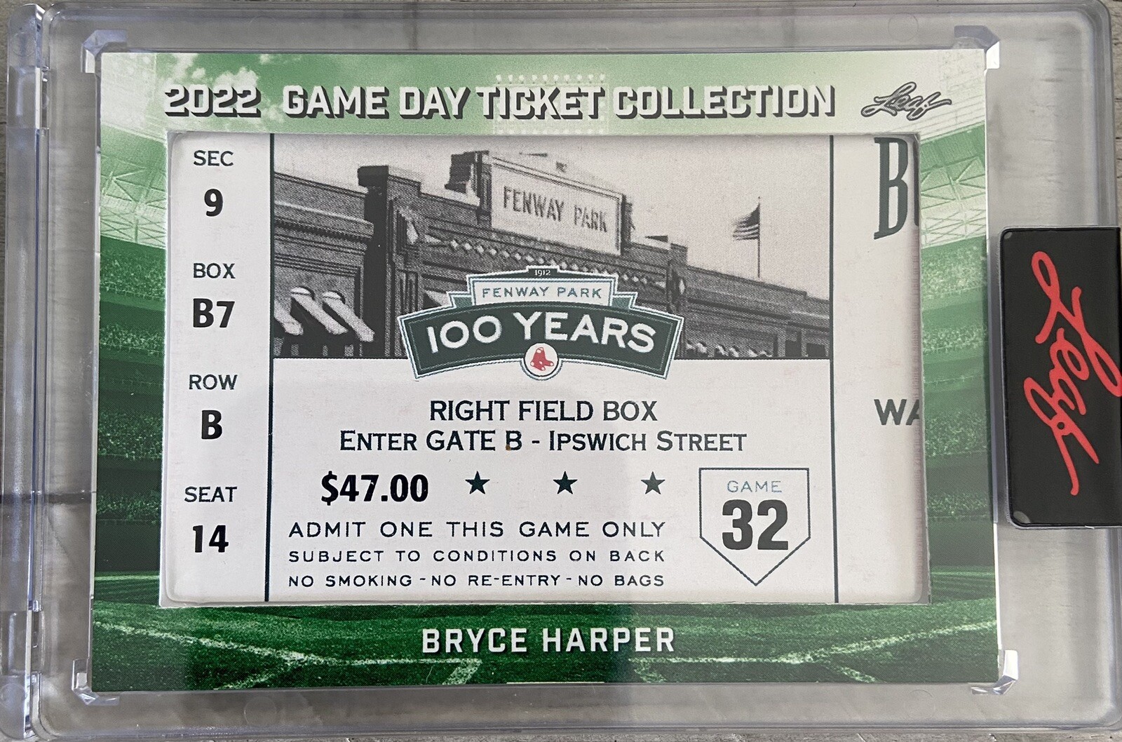 2022 Leaf Game Day Ticket Collection, Bryce Harper. Authentic Fenway ...
