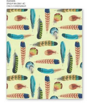 David Textiles Birds & Feathers WA 3561 2 Feathers Light Green- Cotton ...