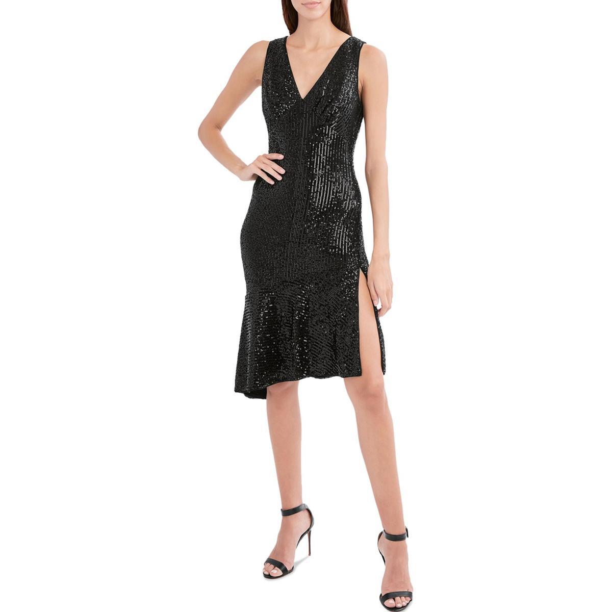 BCBGMAXAZRIA Womens Black Sequined Cocktail and Party Dress L BHFO 7321 ...
