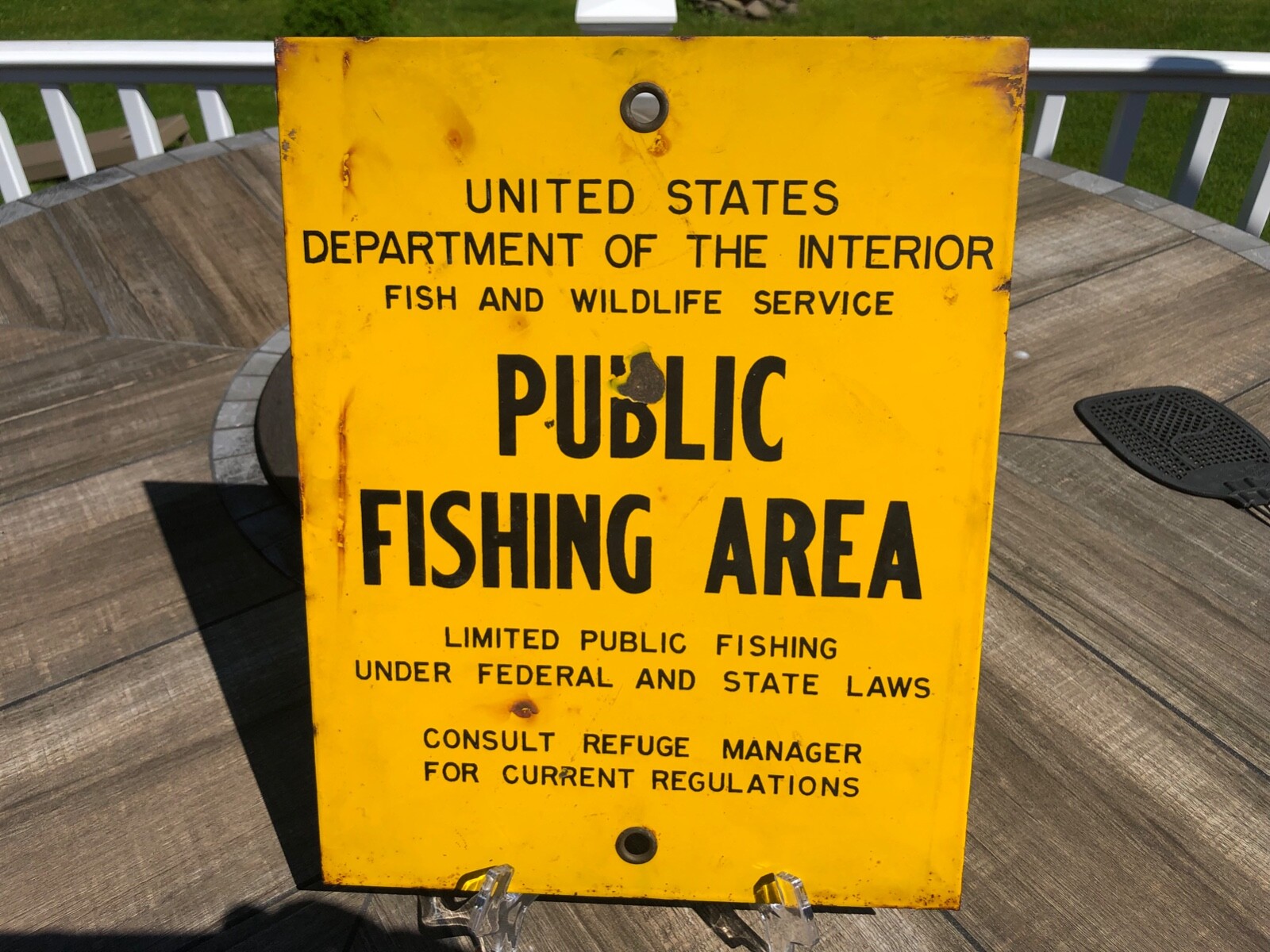 VINTAGE PUBLIC FISHING AREA PORCELAIN ADVERTISING SIGN FISH WILDLIFE ...