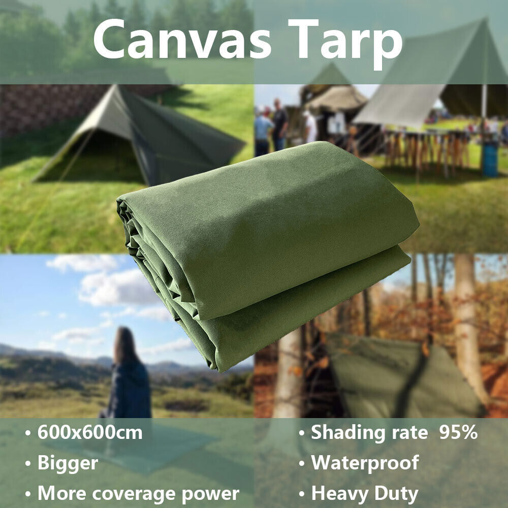 6Mx6M Heavy Duty Army Canvas Tarp Tarpaulin Sun Blocked Waterproof ...