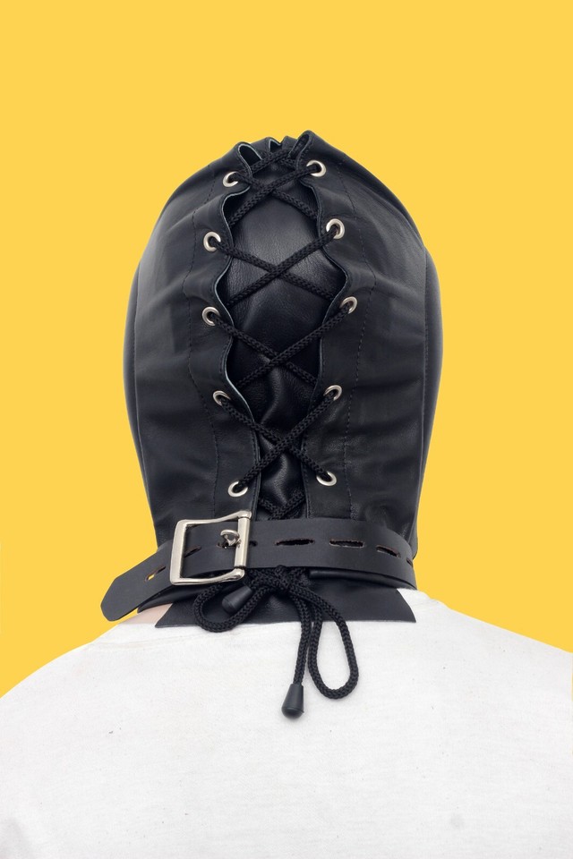 Genuine Leather Padded Bondage Mask Hood Sensory Deprivation Hood Gimp ...