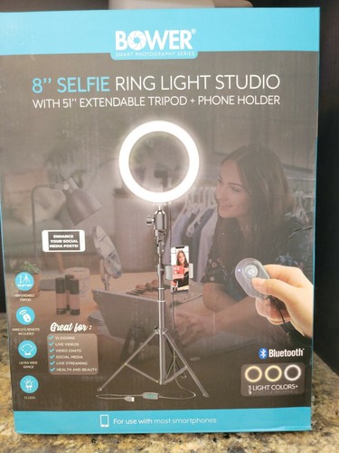 Bower 8" Selfie Ring Light With 51" Expandable Tri-Pod + Phone Holder ...