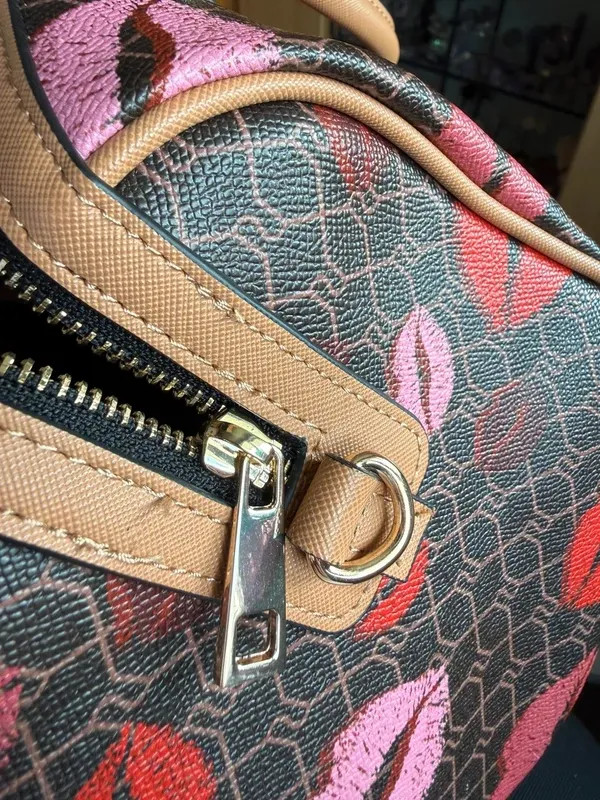 Brown lips river island bowling bag shoulder bag charm and strap | eBay UK