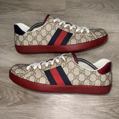 Gucci Ace Supreme GG Monogram Red Bottom Shoes Sneakers Size 12.5G ...