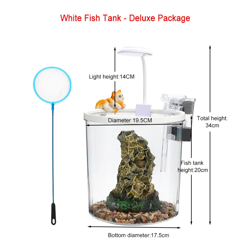 Round Fish Tank Transparent Oxygenated Flowing Water Desktop Small ...