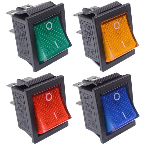 Illuminated Large On-Off Rocker Switch 12V DPST - Red Blue Green Yellow ...