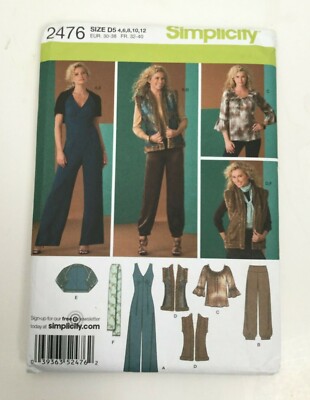 Simplicity 2476 Jumpsuit Pants Peasant Top Reversible Vest Shrug Scarf ...