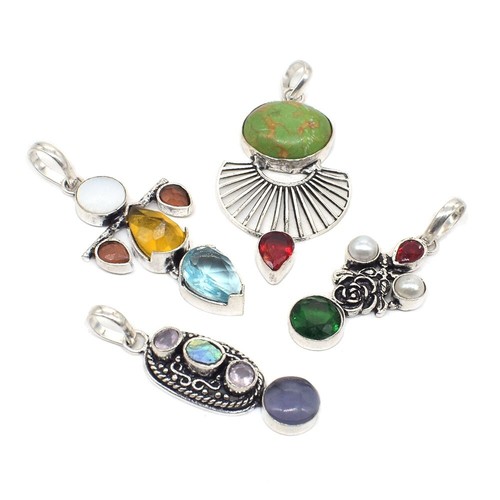 Wholesale Lot 4 Pcs Pendant Assorted Gemstone 925 Sterling Silver ...