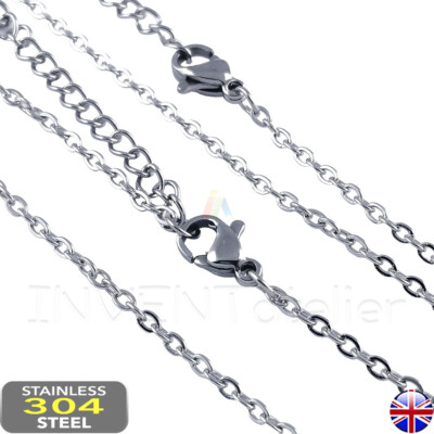 Stainless Steel 2mm 18" Cross Oval Chains + Extender Necklace Mens ...