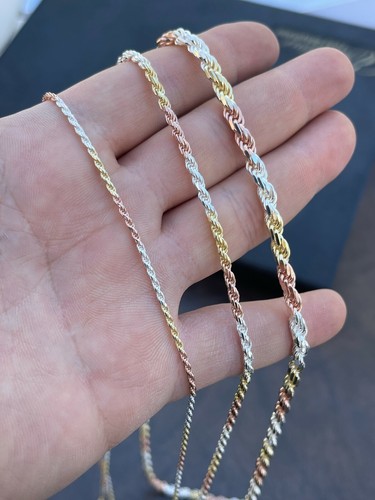 Solid 925 Silver & Yellow Rose Gold Plated Tri Color Rope Chain ...