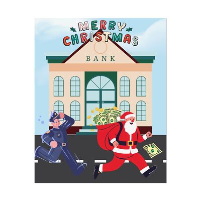 Poster, Funny Santa Claus Bank Robbery Art Print, Christmas Wall Decor ...