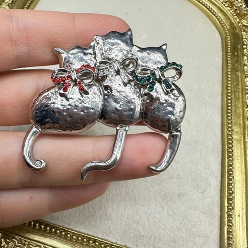 Vintage Jewelry Silver Tone Cats 3 Cats Brooch Cat Pin | eBay UK
