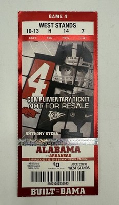 Alabama Crimson Tide Football vs Arkansas Game Day Ticket Stub October ...