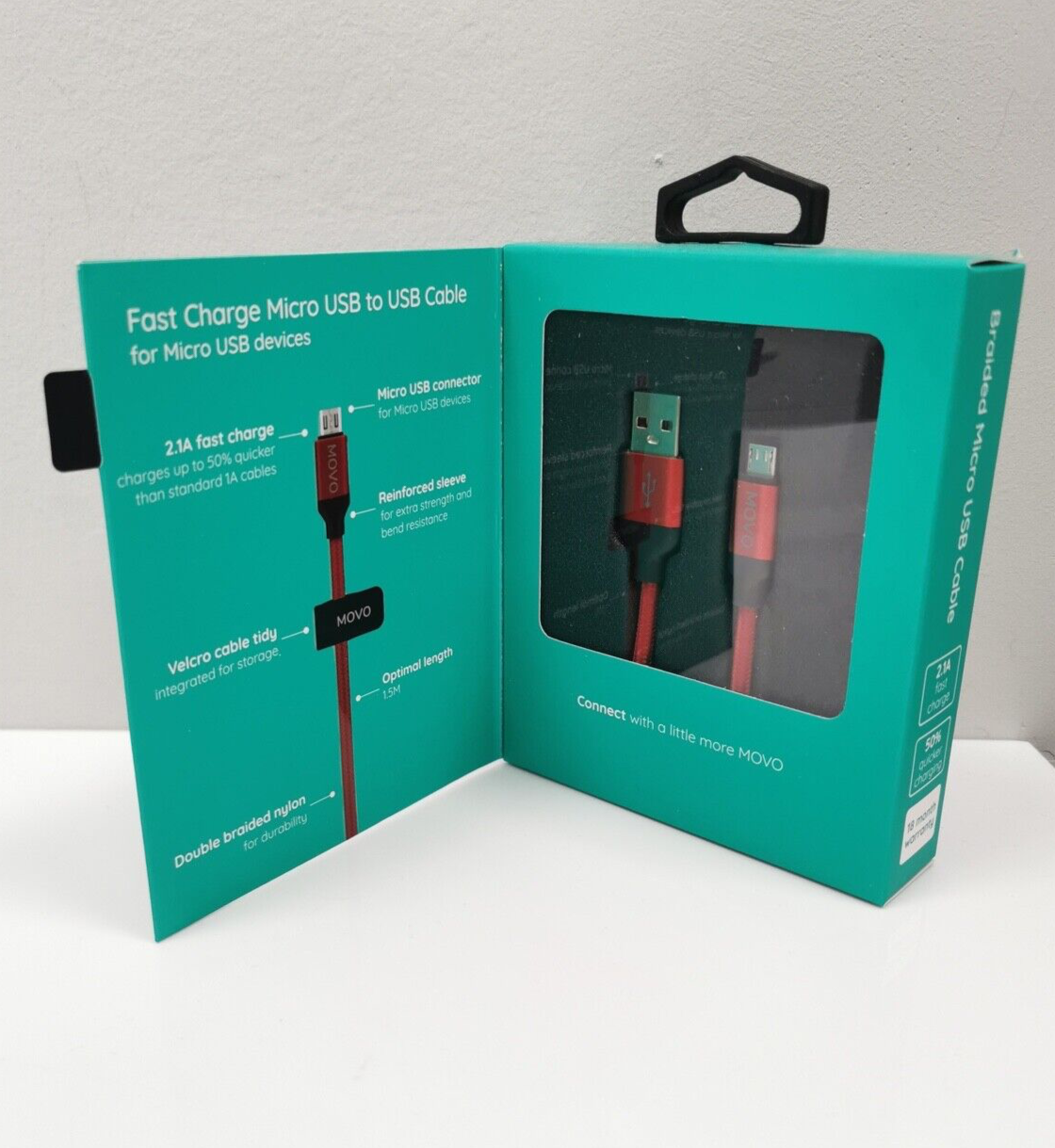 MOVO Braided Micro USB Cable - Red - 1.5M - 2.1A Fast Charge PS4 XBOX ...