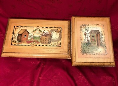 Unique vintage Linda Spivey artist small decoupage country theme wood ...