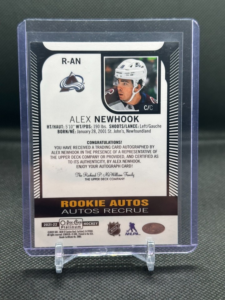 2021-22 Alex Newhook O-Pee-Chee Platinum Rookie Autos #R-AN Auto RC ...