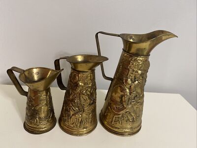 Vintage 3-Piece Brassware Set, Peerage England Stamped Brass Pitchers ...