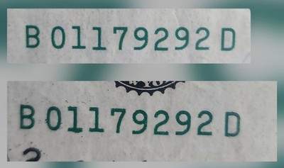 $1 ONE DOLLAR BILL : Ink Well Contamination Error / Mismatch Serial ...