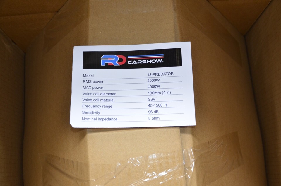 NEW RDCARSHOW 18-PREDATOR 18″ 8-Ohm Subwoofer 4000W 45-1500Hz Response ...