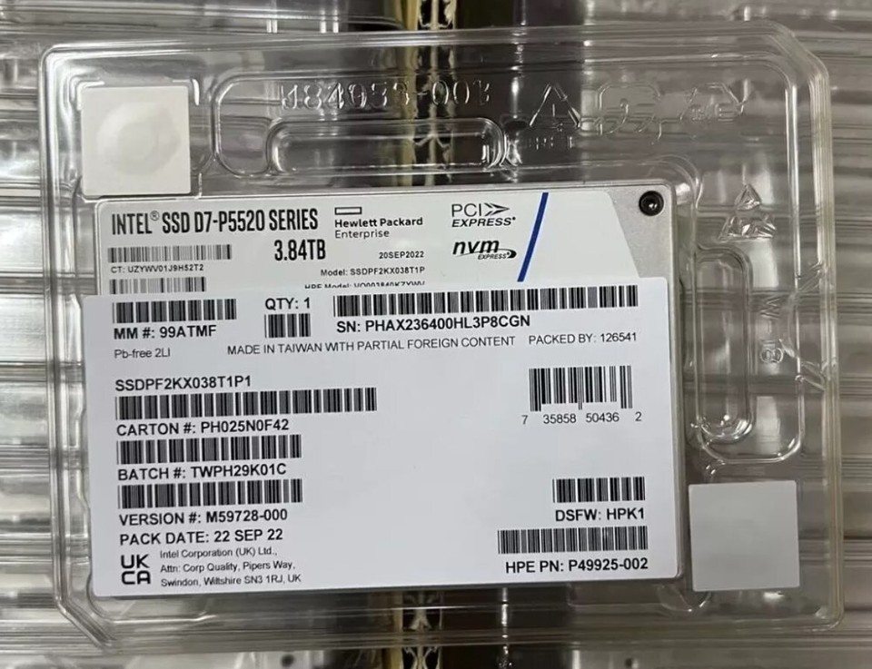 Intel D7 P5520 3.84TB SSD HPE U.2 PCIe NVME Solid State Drive ...