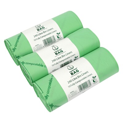 30x 240L Compostable Wheelie Bin Sacks-Compost Bag Bin Liners-EN13432 ...