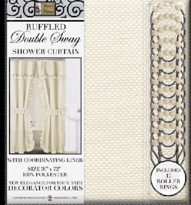 MOSAIC DOUBLE SWAG FABRIC SHOWER CURTAIN, SHOWER LINER, 12 RINGS AND ...