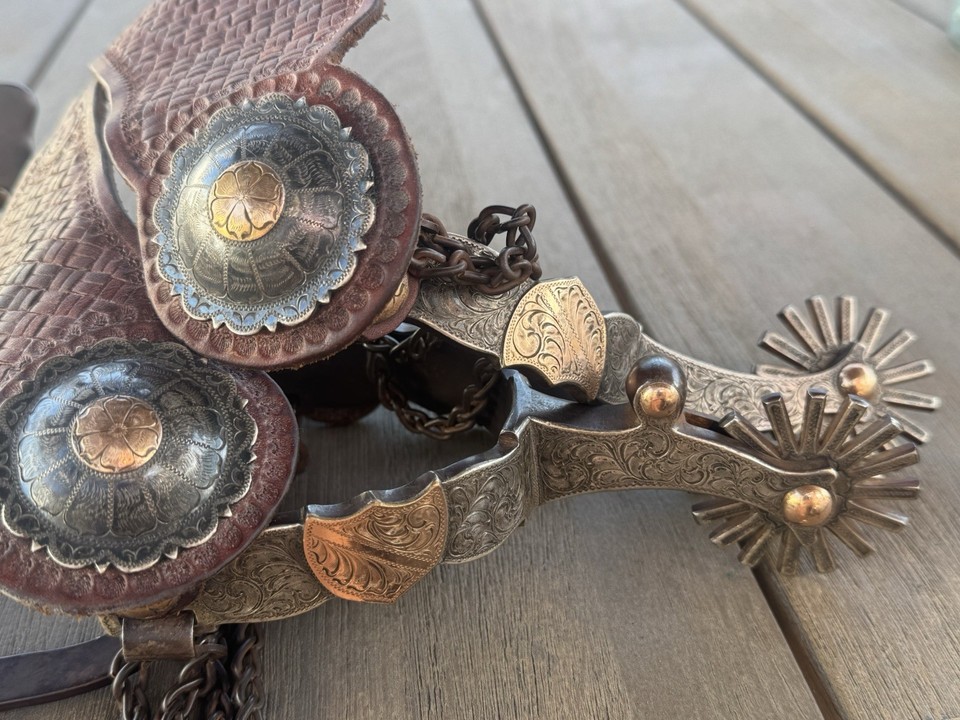 Steve Schmitt Gold & Silver Double Mounted Spurs And Show Bit ...