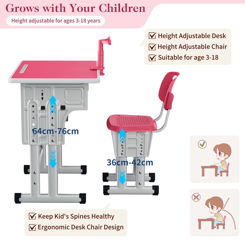 Kids Desk and Chair set Height Adjustable for Ages 3-15,Children's ...