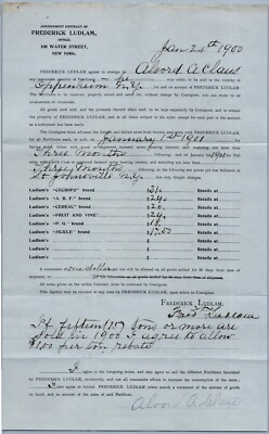 1900 Frederick Ludlam Consignment Contract New York NY Fertilizer ...