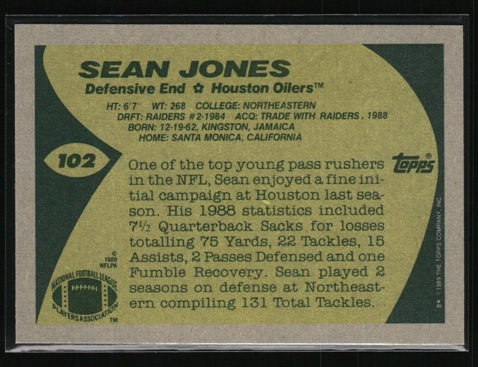 1989 TOPPS - NFL Football Trading Card #102 🏈 SEAN JONES, Houston ...