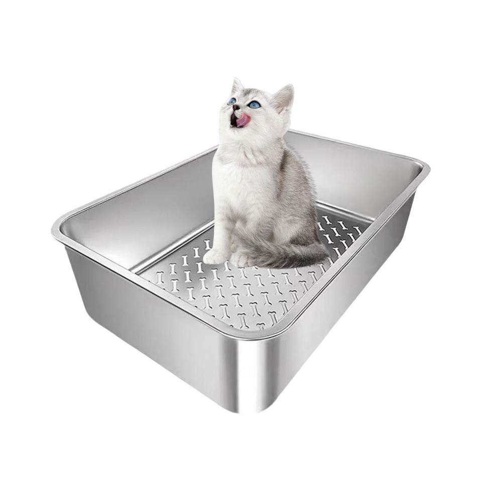 Cat Litter Box Stainless Steel Pet Toilet Indoor Cats Waste Tray | eBay UK