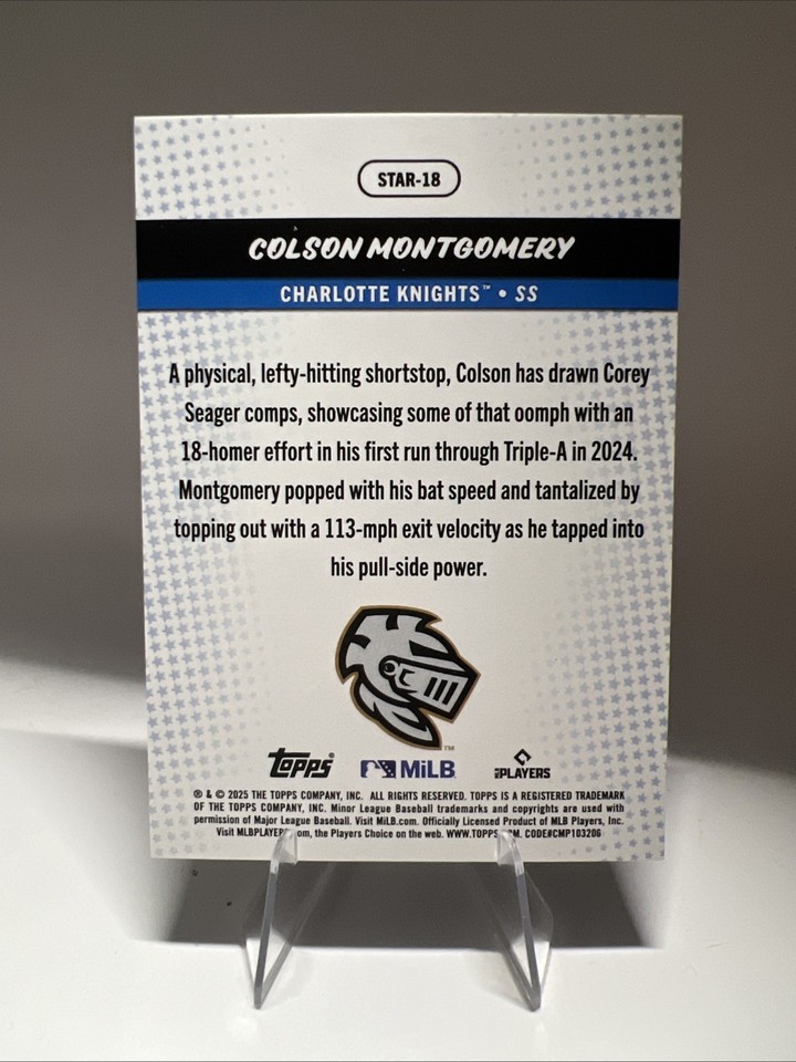 2025 Topps Pro Debut-Colson Montgomery #STAR-18 Stars Of MiLB, White ...