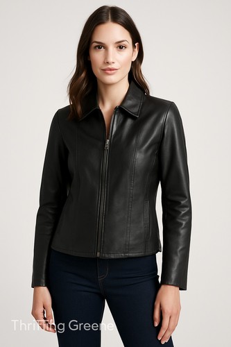 Vtg Genuine Leather Jacket S Black Moto Minimalist Zip Front Classic ...