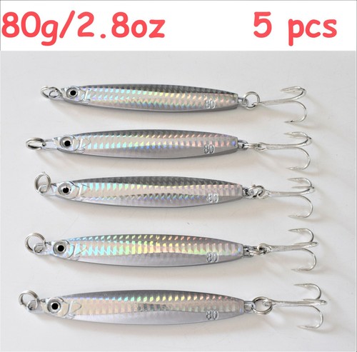 5 Pieces 80g /2.8oz Silver Colt Sniper Metal Jig Knife Vertical Fishing ...