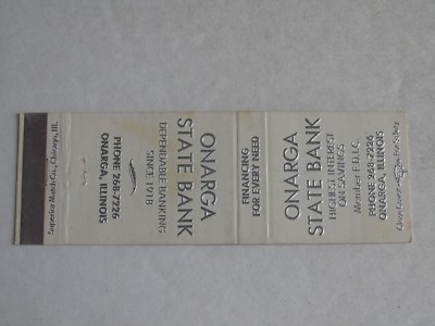 Q52 Vintage Matchbook Cover Onarga State Bank Onarga IL Illinois | eBay
