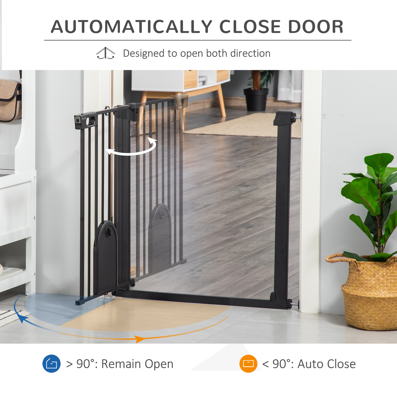 PawHut 75-82 cm Pet Safety Gate Pressure Fit Stair w/ Small Door Double ...