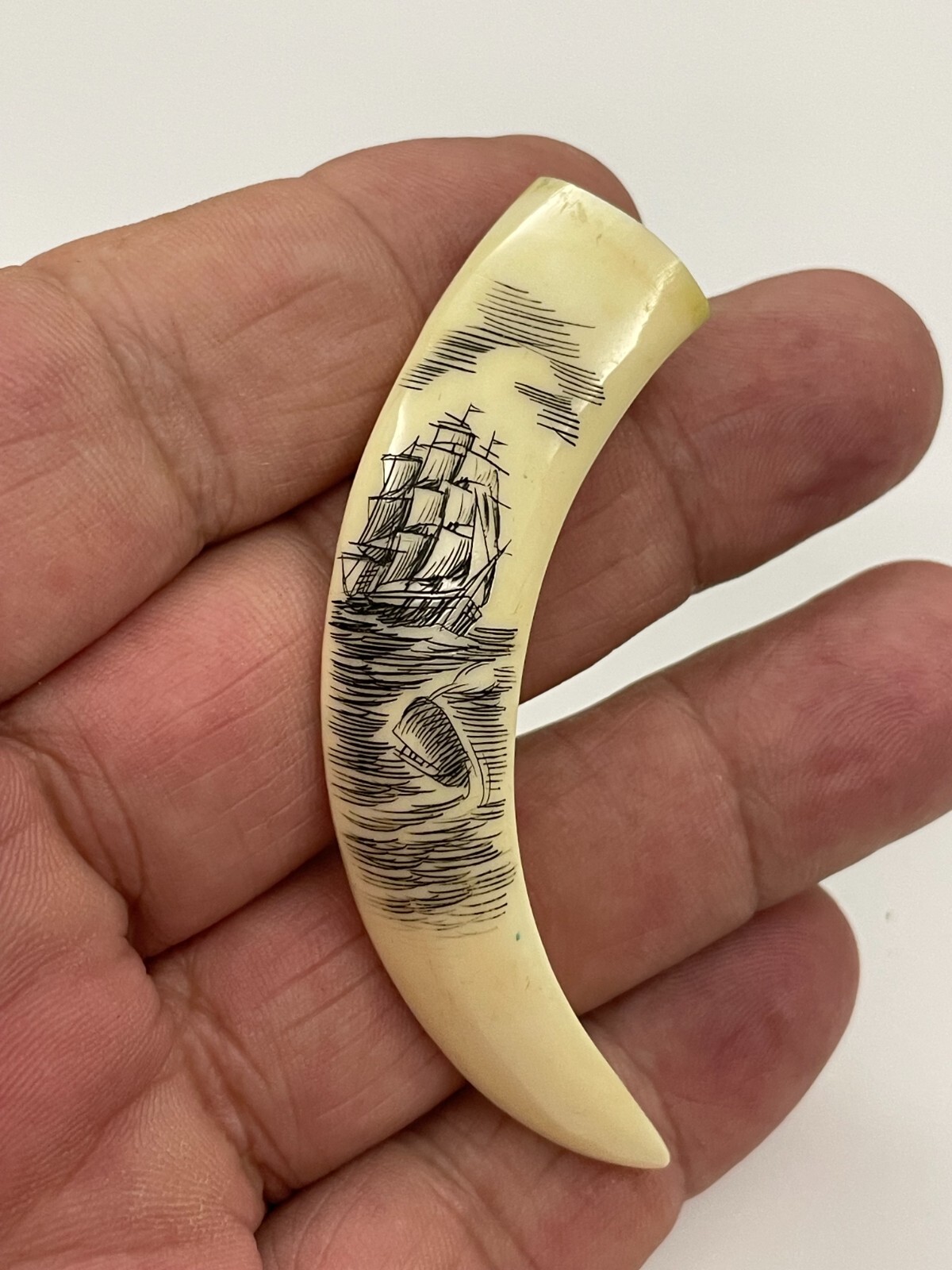 Vintage Scrimshaw Faux Whale Tooth with Ship & Whale | eBay