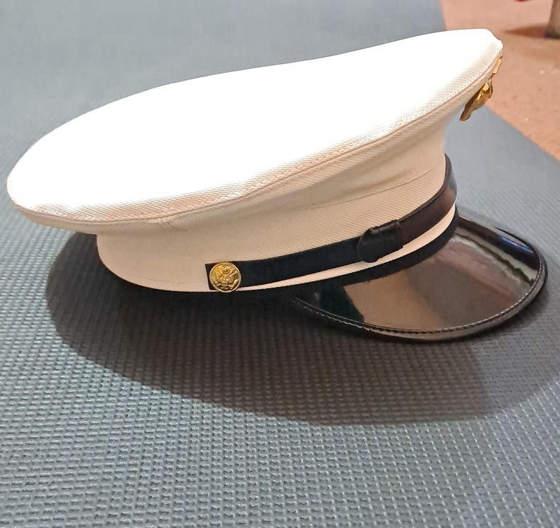 USMC Marine Corps Dress Blue Enlisted Vinyl Service White Dress Cap Hat ...