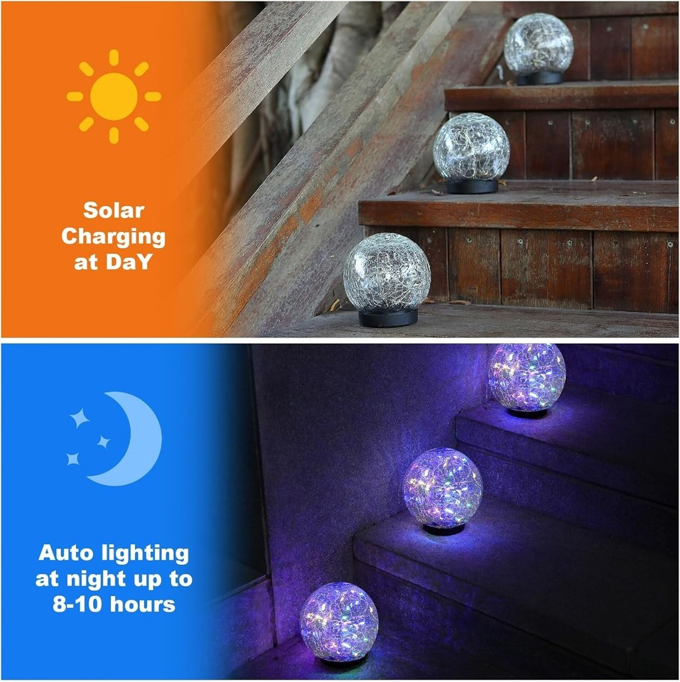 "Solar Globe Lights Outdoor 2 Pack – Cracked Glass Orbs, Waterproof ...