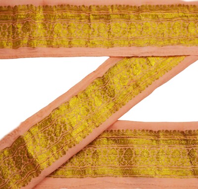 Vintage Peach Sari Border Woven Banarasi Brocade Trim Craft Sewing ...